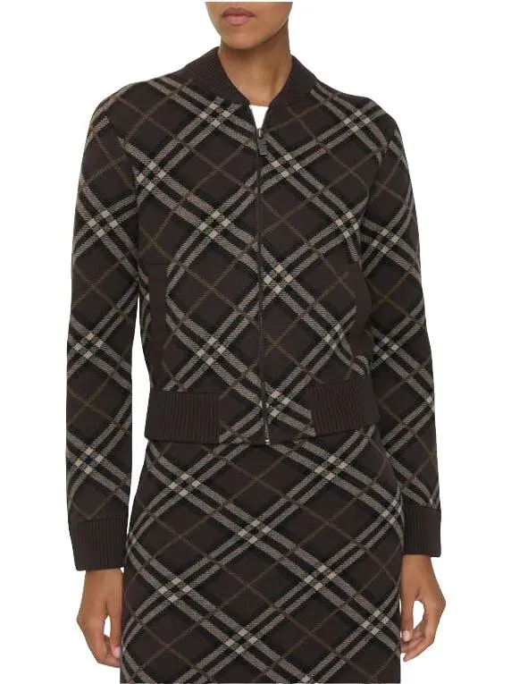 Burberry Check Wool Cashmere Bomber Jacket - Truffle Brown