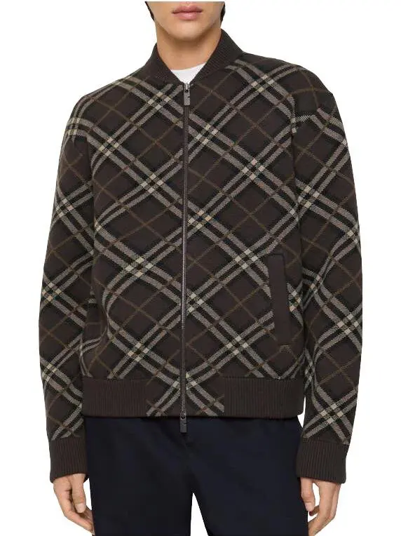 Burberry Check Wool Cashmere Bomber Jacket - Truffle Brown