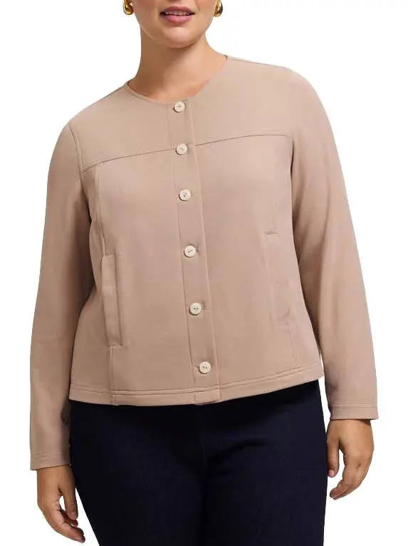 Foxcroft Valerie Crepe Knit Jacket - Khaki