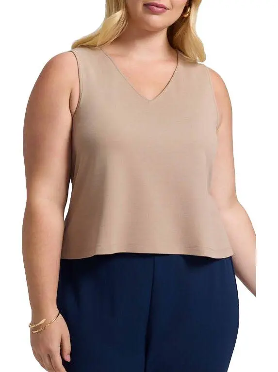 Foxcroft Callie Sleeveless Crepe Knit Top - Khaki