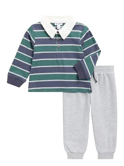 Splendid Preppy Stripe Polo & Joggers Set - Navy/evergreen