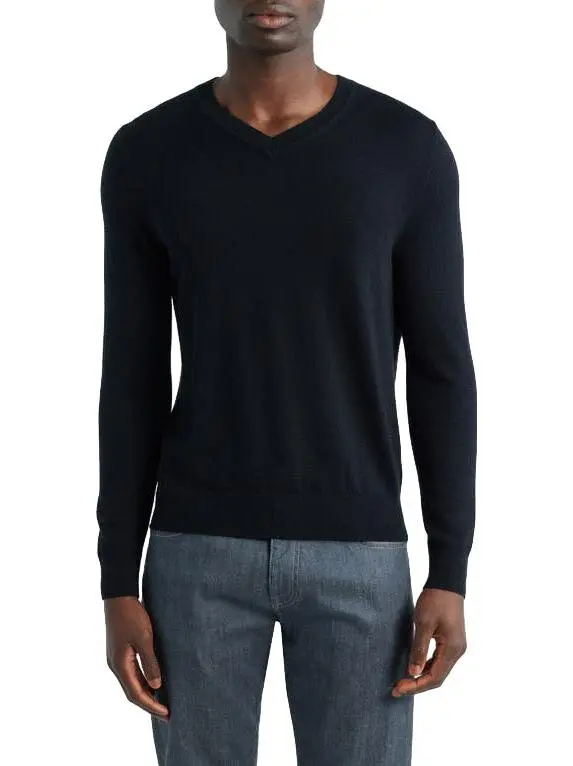 Nordstrom Cotton And Cashmere V-neck Sweater - Black Caviar