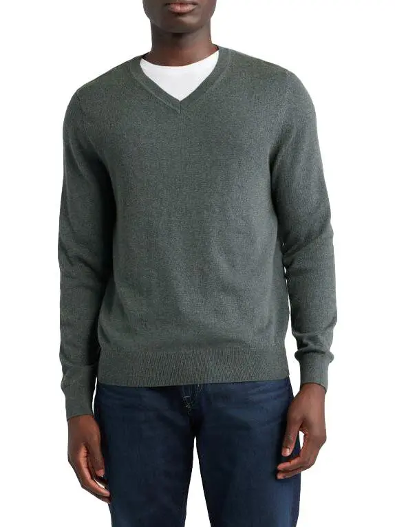 Nordstrom Cotton And Cashmere V-neck Sweater - Green Duffel Heather