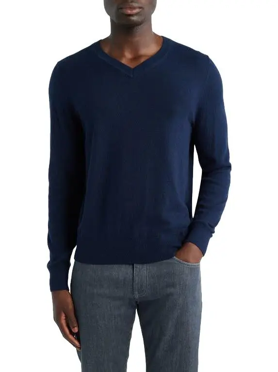 Nordstrom Cotton And Cashmere V-neck Sweater - Navy Night