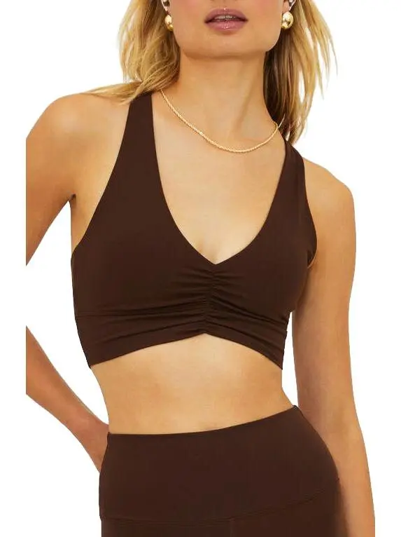 Beach Riot Mindy Ruched Racerback Sports Bra - Chestnut