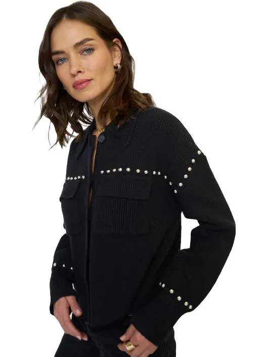 Central Park West Studded Sweater Jacket - Black