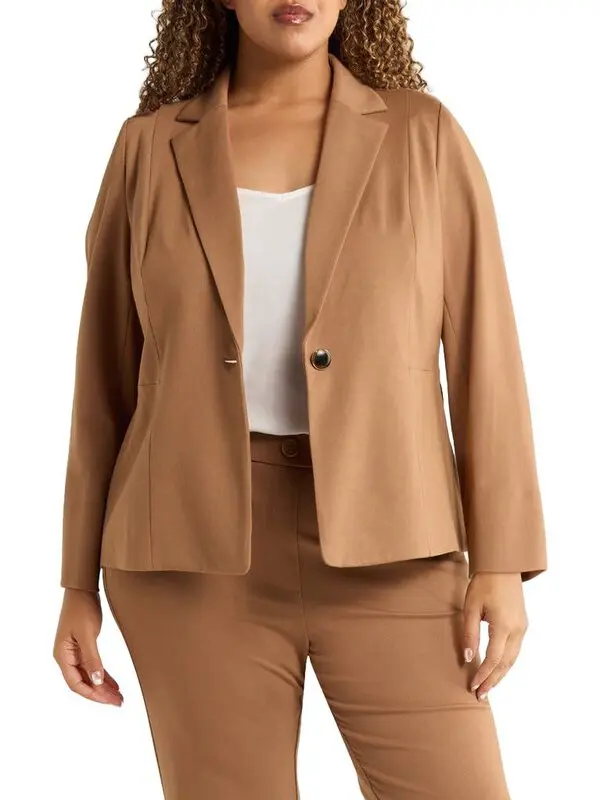 KASPER One-button Seamed Waist Blazer - Dark Camel