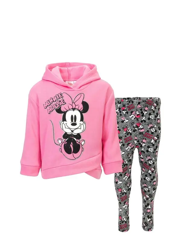 Disney Minnie Mouse Fleece Pullover Hoodie And Leggings Set - Pink Glitter