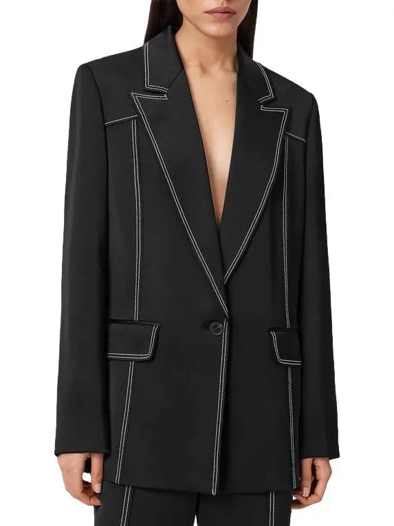 ALLSAINTS Theah Topstitch Oversized Blazer - Black