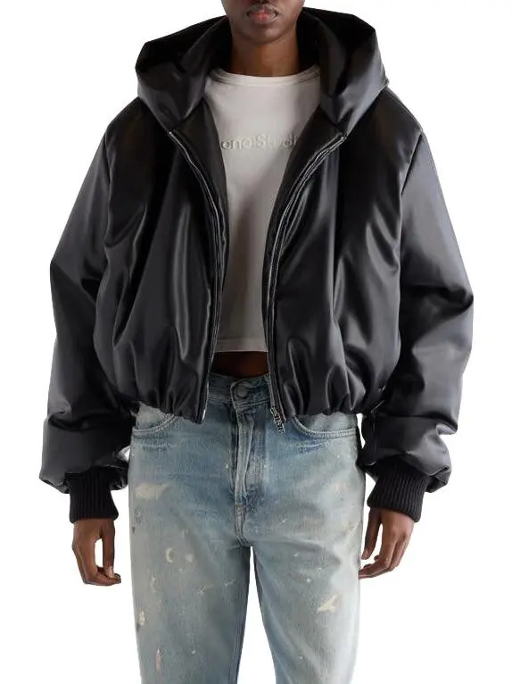 Acne Studios Faux Leather Hooded Bomber Jacket - Black