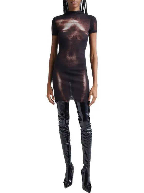 JEAN PAUL GAULTIER Trompe L'oeil Mesh Minidress - Black/brown