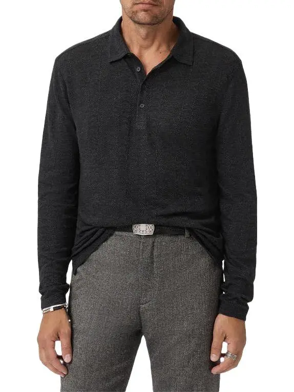 John Varvatos Jalen Three Color Marl Jacquard Long Sleeve Polo - Black