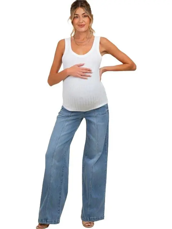 PINKBLUSH Front Seam Wide Leg Maternity Jeans - Blue