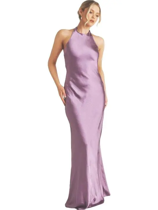 SIX STORIES Racer Neck Satin Dress - Orchid