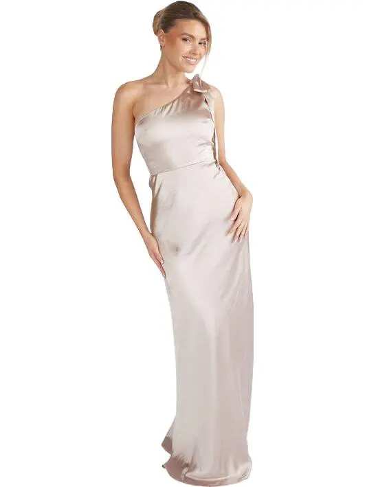SIX STORIES One-shoulder Satin Bridesmaid Dress With Bow - Oyster