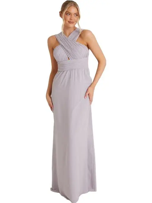 SIX STORIES Cross Neck Chiffon Bridesmaid Dress - Lilac