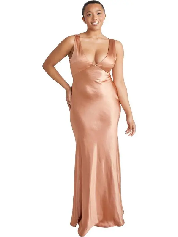SIX STORIES Twist Back Satin Bridesmaid Dress - Burnt Peach