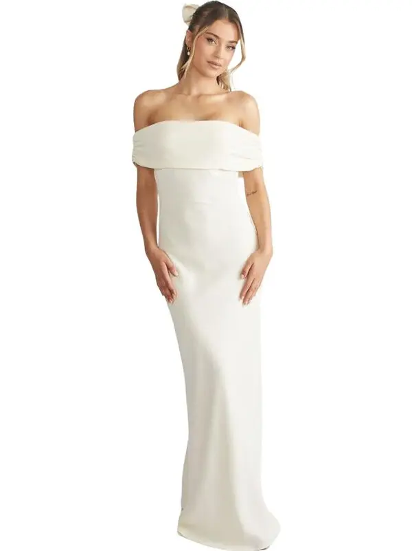 SIX STORIES Bardot Crepe Maxi Dress - Almond