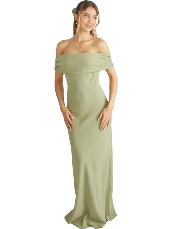 SIX STORIES Bardot Crepe Maxi Dress - Sage