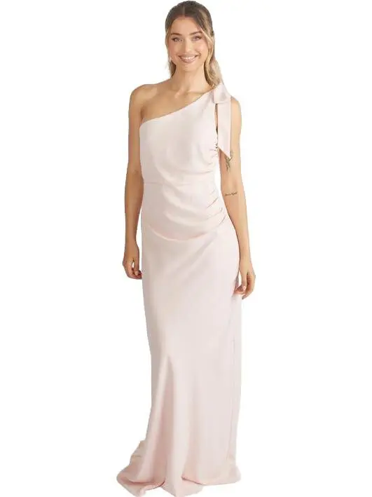 SIX STORIES One-shoulder Crepe Dress With Bow - Blush