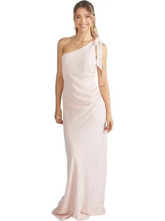 SIX STORIES One-shoulder Crepe Dress With Bow - Blush