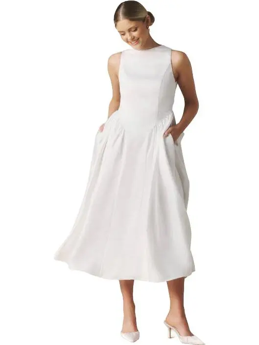 SIX STORIES Penelope Bow Back Midi Dress - White