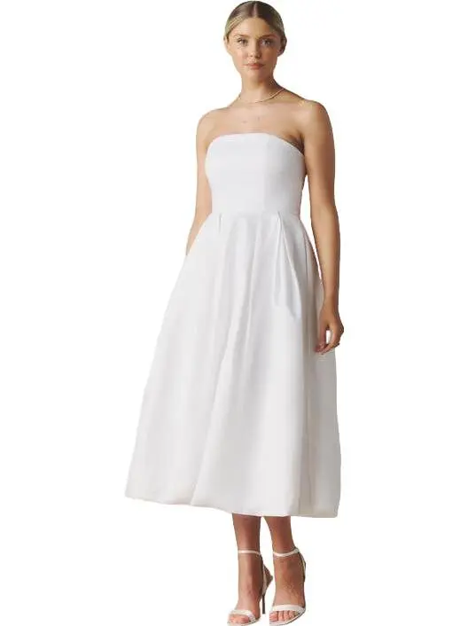 SIX STORIES Bandeau Pleated Midi Dress With Bow Back - White