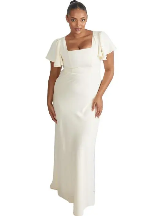 SIX STORIES Square Neck Crepe Bridesmaid Dress - Almond