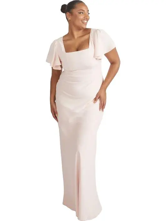 SIX STORIES Square Neck Crepe Bridesmaid Dress - Blush