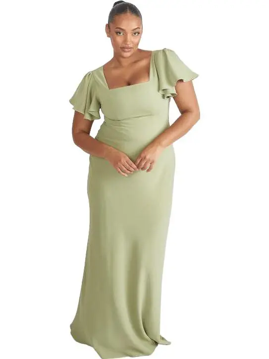 SIX STORIES Square Neck Crepe Bridesmaid Dress - Sage