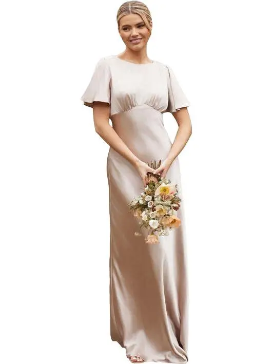 SIX STORIES Gathered Bust Satin Dress - Oyster
