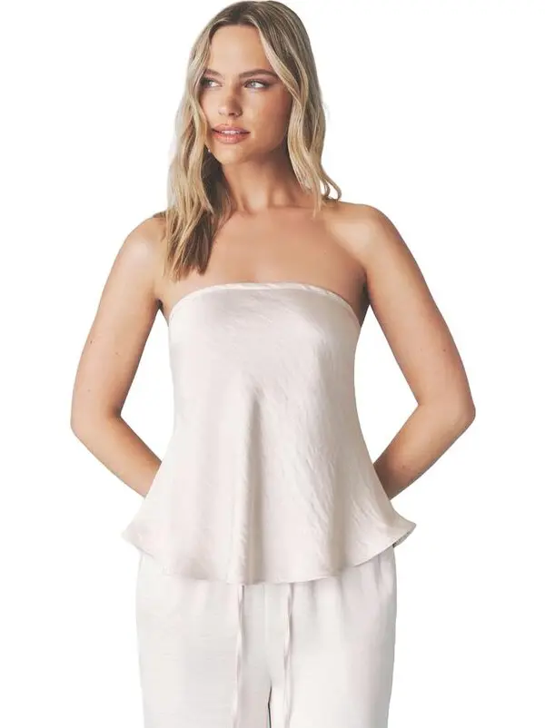 SIX STORIES Bandeau Satin Flippy Top - Oyster
