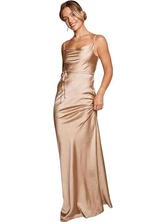 SIX STORIES Satin Maxi Gown With Cowl Neckline - Champagne