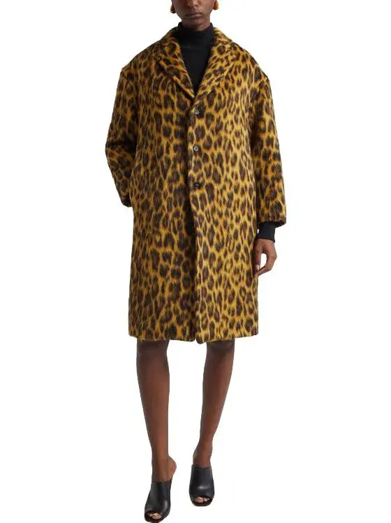 Bottega Veneta Leopard Print Brushed Alpaca Coat - 2712 Camel/black/brown