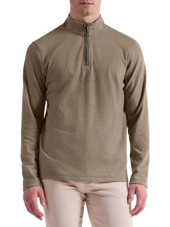 Bugatchi Houndstooth Quarter Zip Top - Taupe