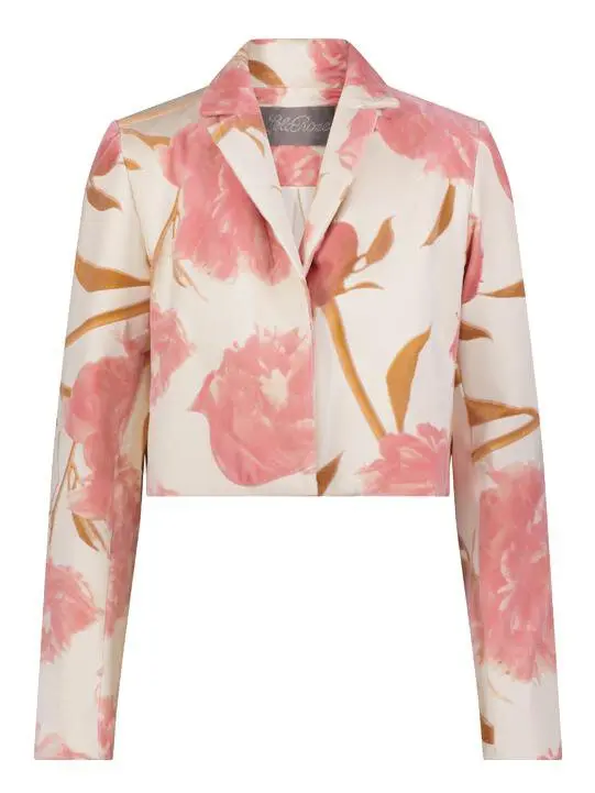 Lela Rose Floral Velvet Cropped Tucked Jacket - Pink