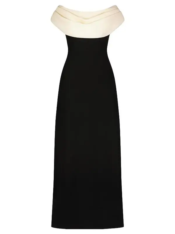 Lela Rose Wool Crepe Cowl Neck Gown - Black