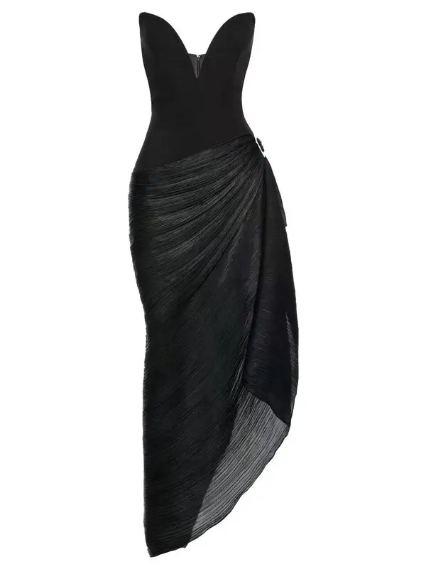 V:PM ATELIER Tess Sweetheart-neckline Pleated Maxi Dress - Black