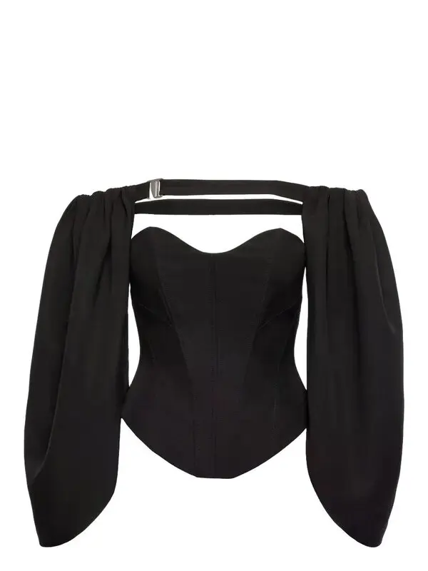 V:PM ATELIER Cluster Off-shoulder Balloon-sleeve Top - Black