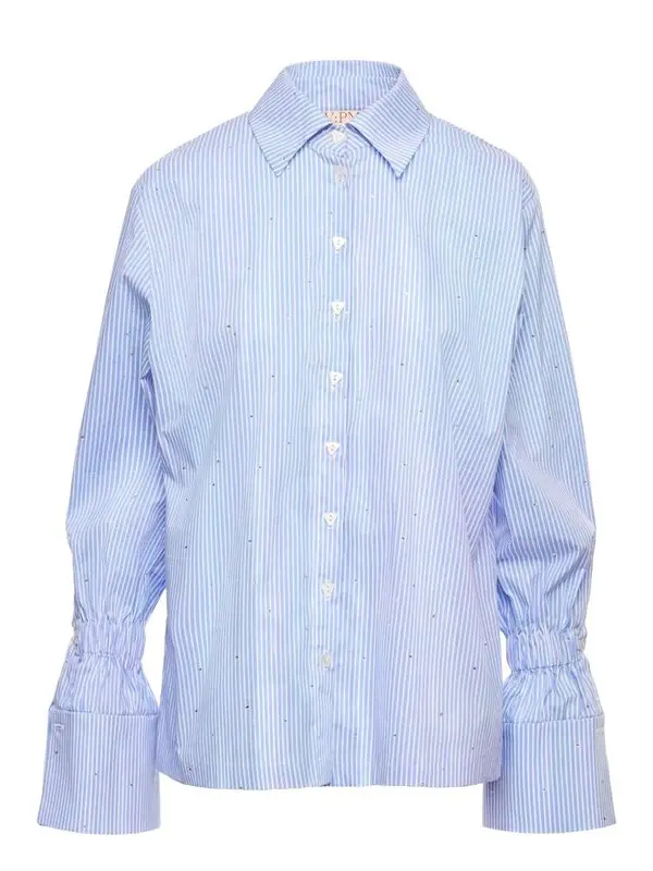 V:PM ATELIER Striped Embellished Shirt - Blue