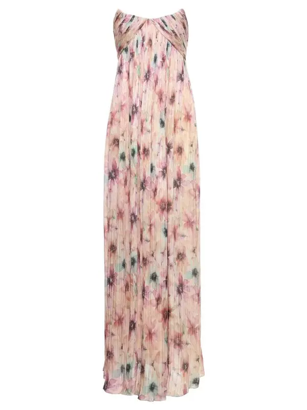 V:PM ATELIER Veronica Plissé Floral-print Maxi Dress - Pink