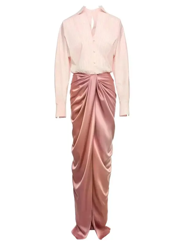 V:PM ATELIER Corynna Draped Satin-panel Maxi Dress - Pink
