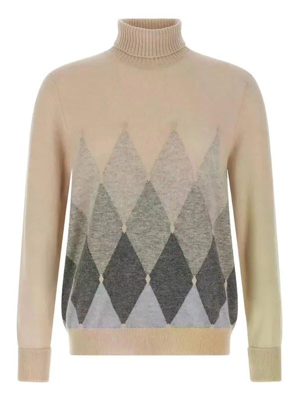 BALLANTYNE Argyle-pattern Turtleneck Sweater - Neutrals