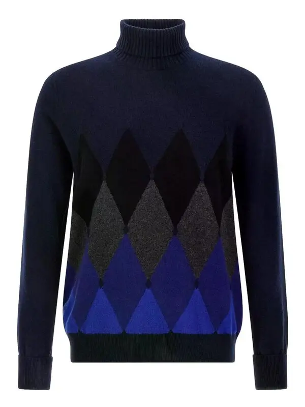 BALLANTYNE Argyle-pattern Turtleneck Sweater - Blue
