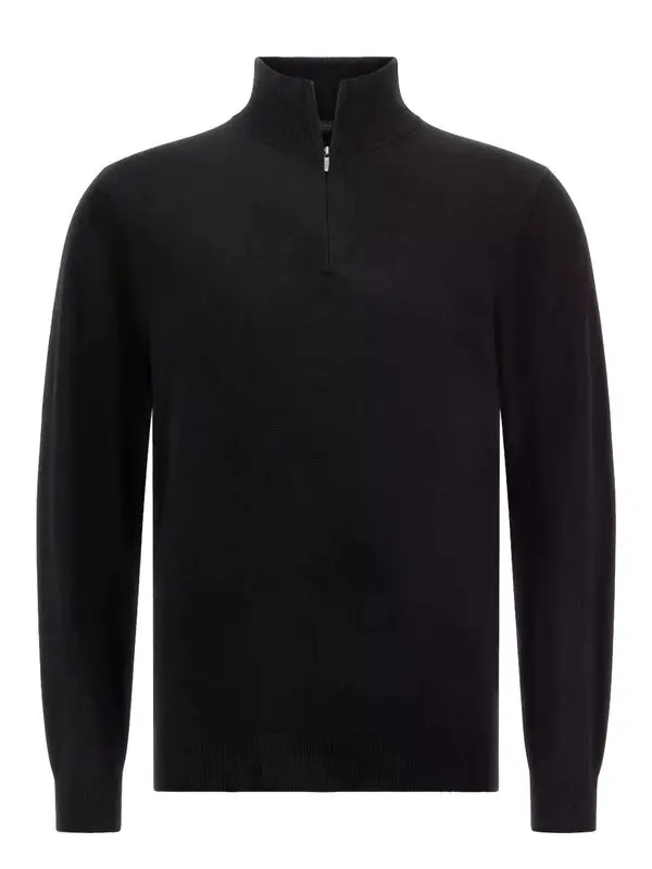 Boggi Milano Half-zip Wool Sweater - Black