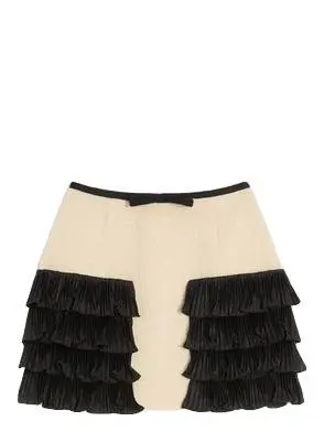 Valentino Garavani Short Skirt In Plain Wool Tweed - Black / Multicolor / Neutral
