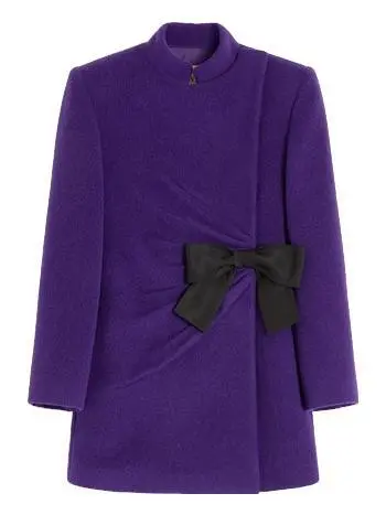 Valentino Garavani Velour Pea Coat With Bow - Purple