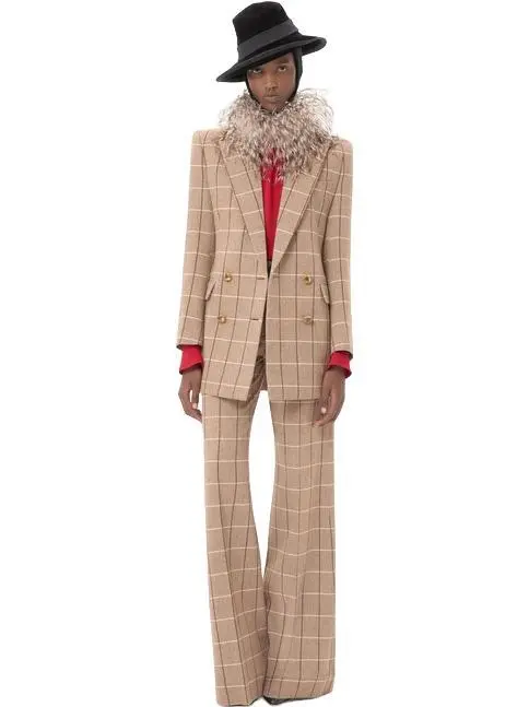 Valentino Garavani Wool Trousers With Windowpane Check Pattern - Beige