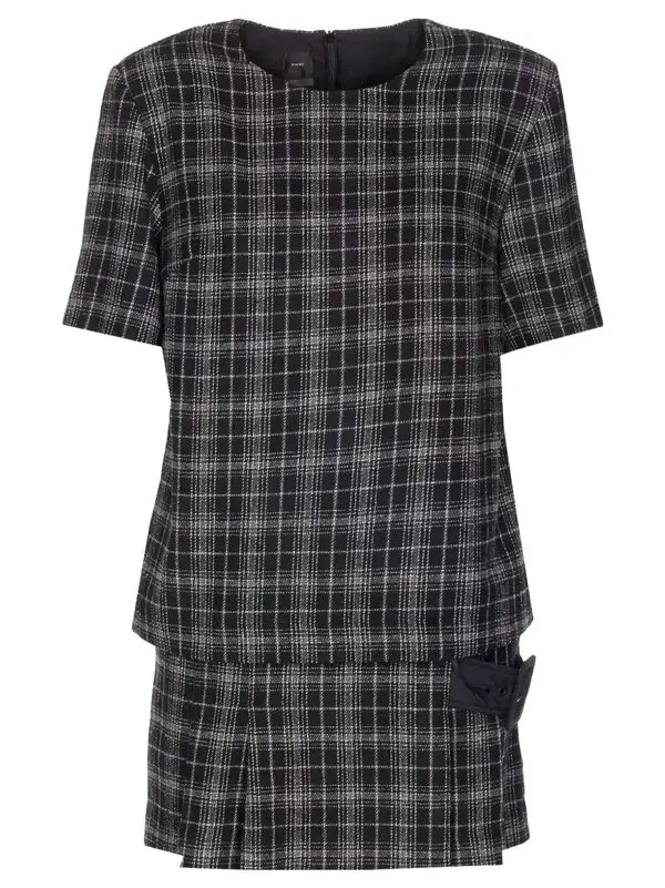 Pinko Check-pattern Mini Dress With Belt - Black