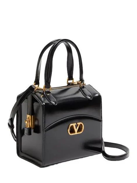 Valentino Garavani Vain-case Bowling Bag In Shiny Calfskin - Black
